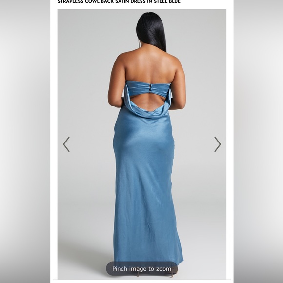 Showpo. | Dresses | Showpo Charlita Maxi Dressstrapless Cowl Back Satin Dress In Steel Blue Size ...